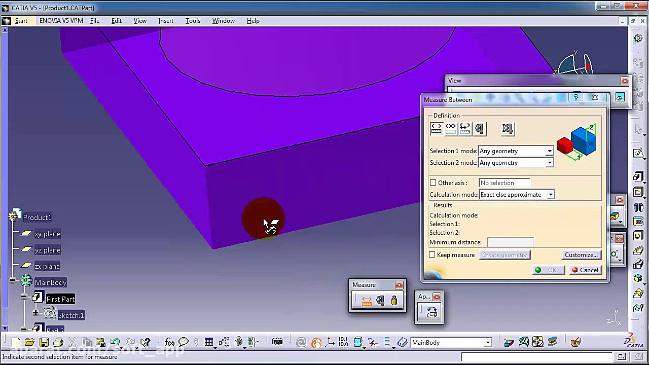 75 CATIA Beginner Tutorial: Measure ToolBox, Measure Between Tool