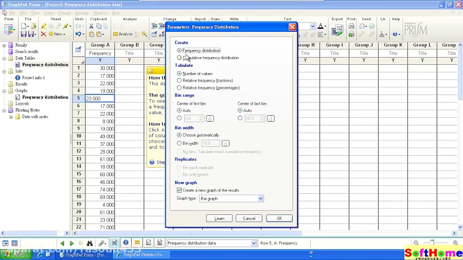 Tutorial for : GraphPad Frequency distribution data and histogram 教學