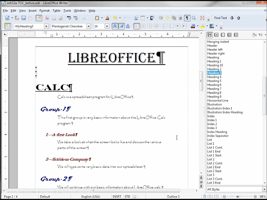 LibreOffice-Writer (32) Multi-Level Table of Contents