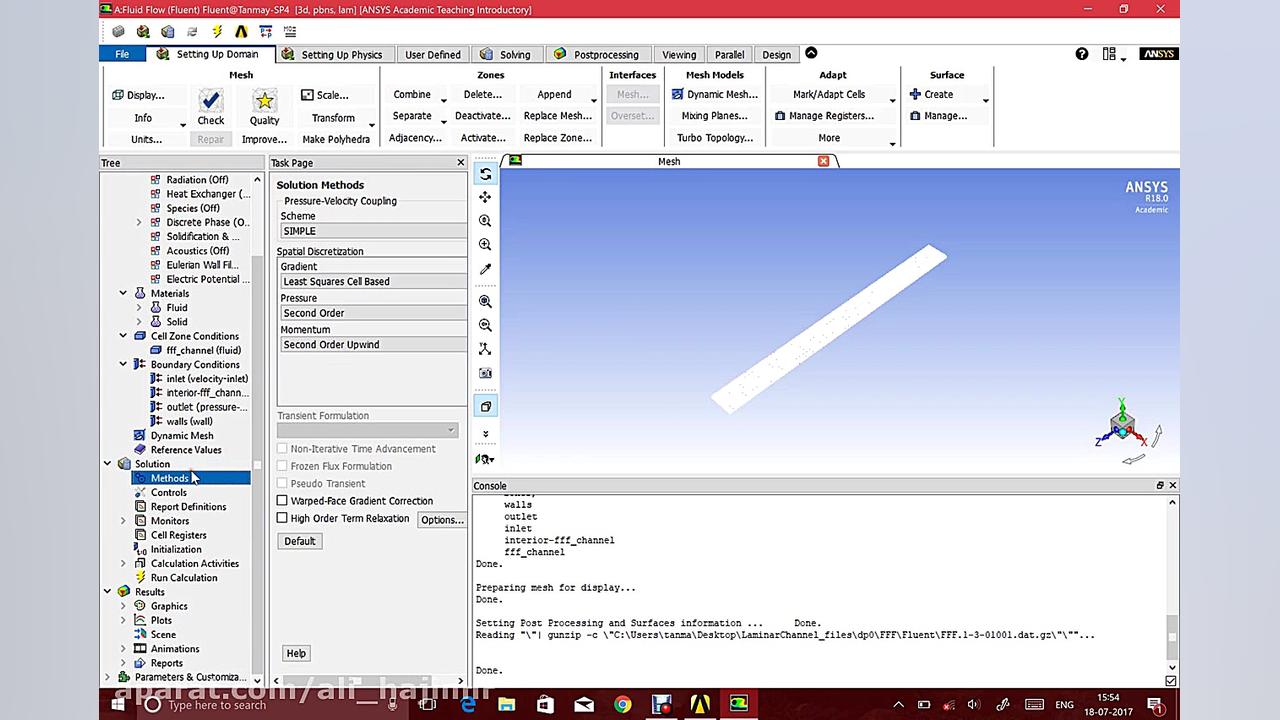 Three Dimensional Laminar Channel/Pipe Flow Simulation in ANSYS Fluent 18