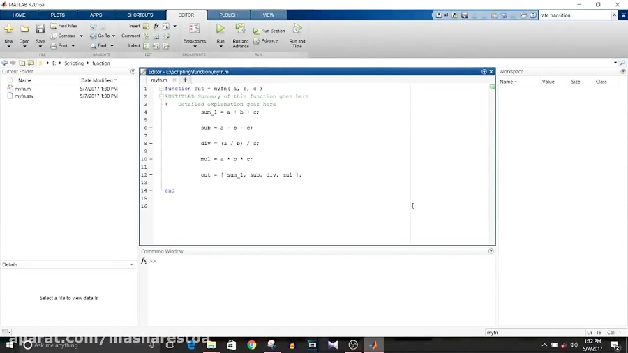 MATLAB Scripting - 5 - How To Write Function In M Script