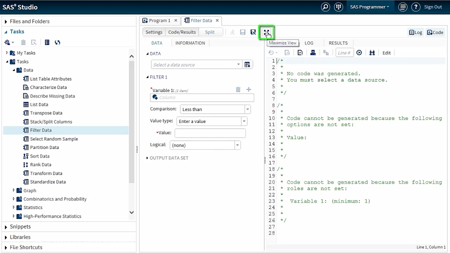 21 Using the Filter Data Task in SAS Studio - How To Tu