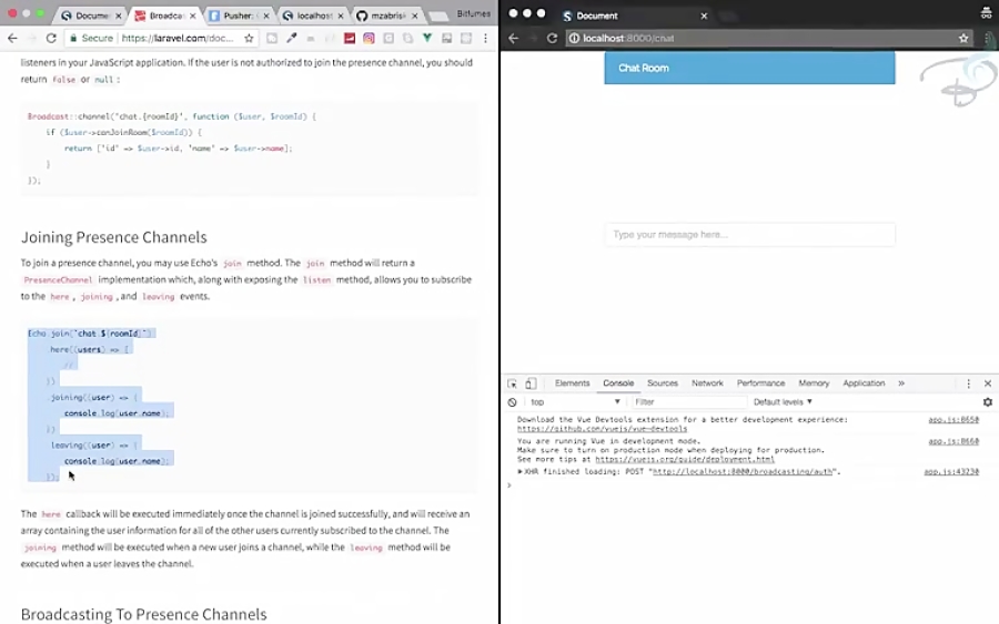 Real Time Chat With Laravel Broadcast, Pusher and Vuejs | User Leave or Joined the Room #9