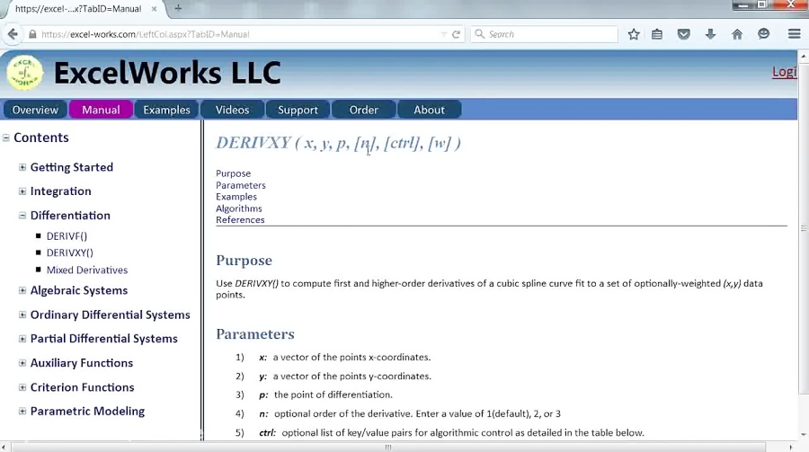 Computing numerical derivative from discrete data points in Excel by DERIVXY() function