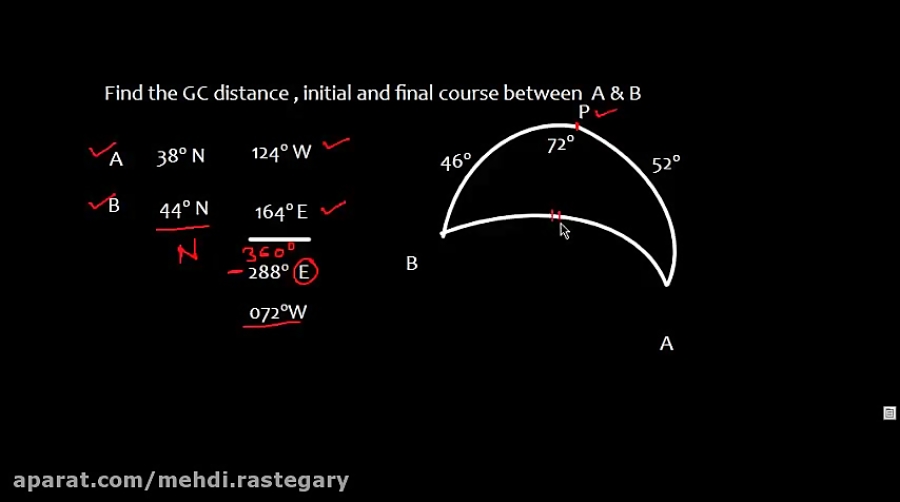 Great Circle Track Distance , Initial and Final Course_ Using Haversine ...