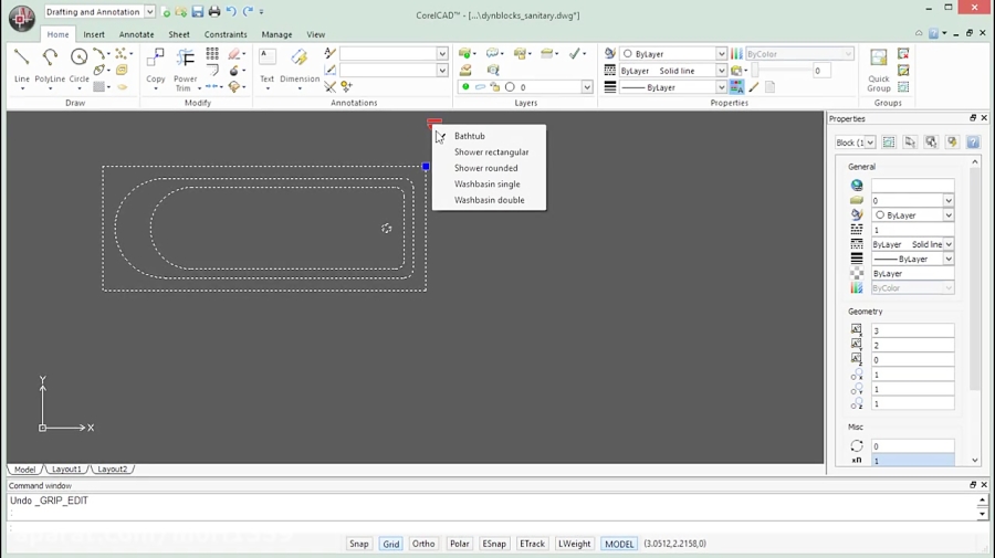 Working with dynamic blocks in .dwg files - CorelCAD