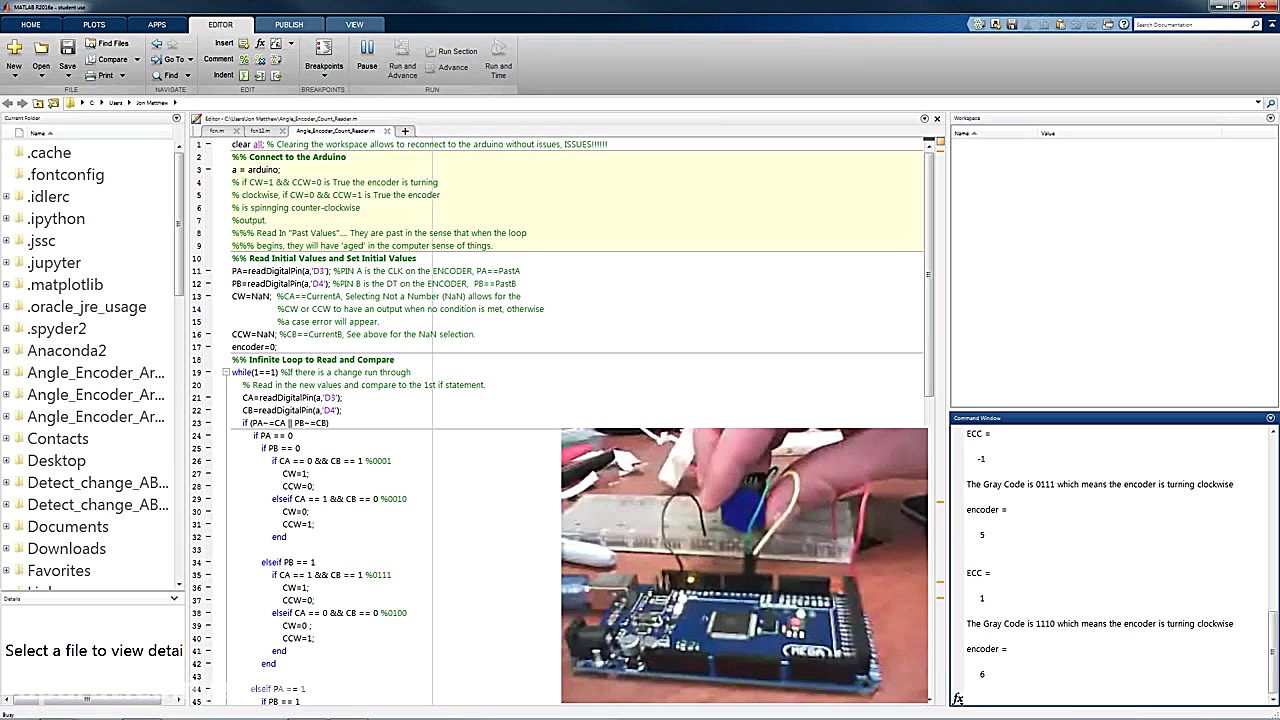 MATLAB to ARDUINO Connection and Angle Encoding Script