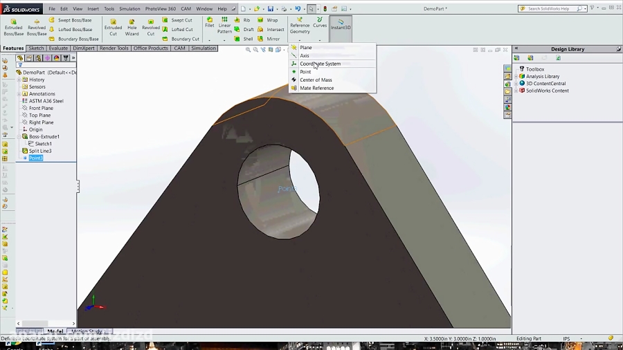 Bearing Load and St. Venant's Principle in Solidworks
