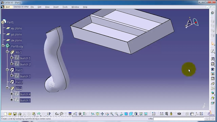 36 CATIA Beginner Tutorial: Slot - sweep cut