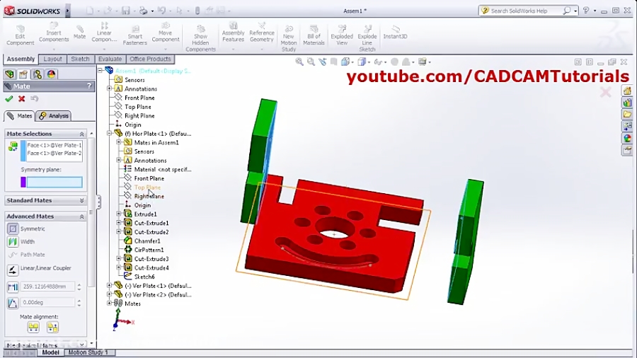 SolidWorks Advanced Mates Tutorial | Symmetric, Linear Coupler, Width ...