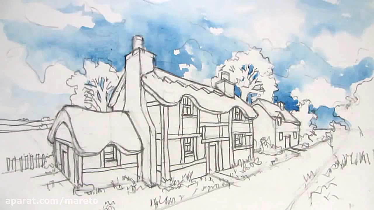 How to Draw a Cottage House in Two-Point Perspective: Colour Wash