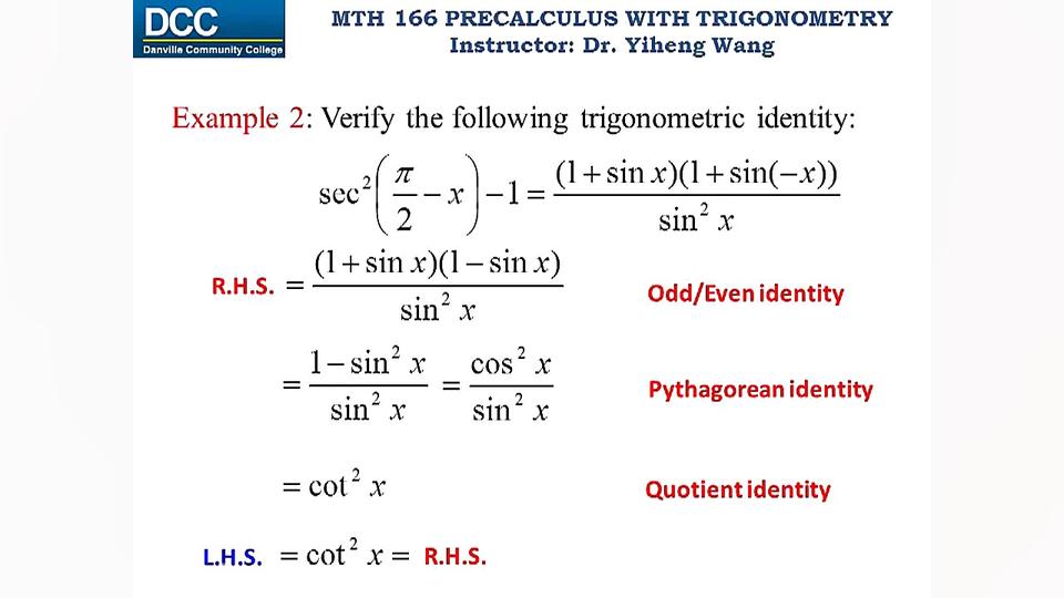 Precalculus with trigonometry Lecture 42: Fundamental identities of ...